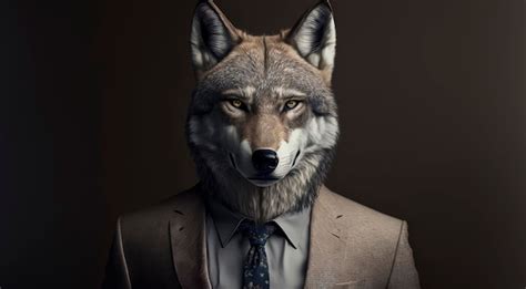 Premium Photo Wolf Dressed In A Formal Business Suit Anthropomorphic
