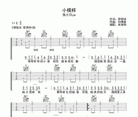 张小只ya《小模样》c调弹唱谱 318曲谱