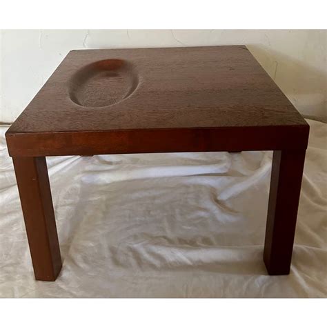 Mid 20th Century Vintage Parsons Style Solid Wood End Table With Oval