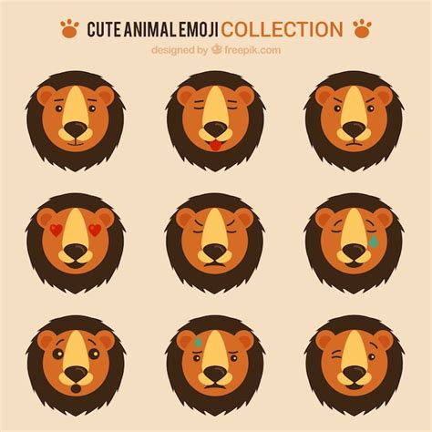 사자 이모티콘 플랫 팩 무료 벡터