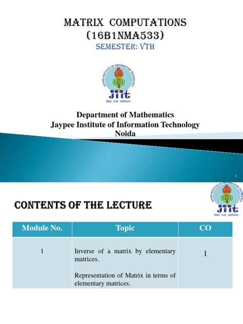 Lect 3 Inverse Using Elementary Matrices 16b1nma533 Pdf Matrix Mathematics Operator