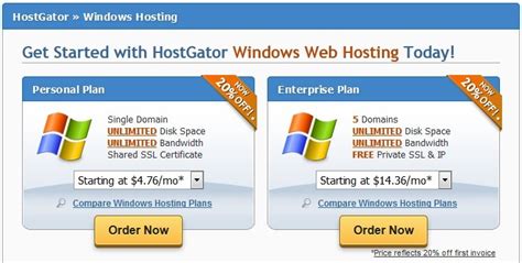 hostgator windows plan
