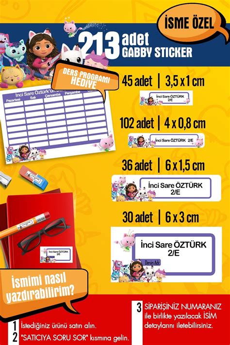 SelisCraft Okul Etiketi GABBY Temalı Özel İsim Yazılabilen Kalem
