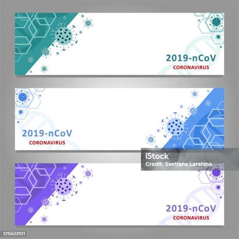 소설 코로나 바이러스 2019ncov 우한 바이러스 질환 바이러스 감염 세포 코로나 바이러스와 웹 배너의 집합입니다 선형 윤곽선