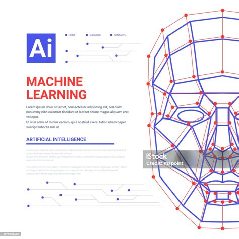 기계 학습 시스템 웹 서식 파일입니다 다각형 점 선 파란 배경에 이진 데이터 흐름의 구성 하는 인간의 얼굴 인공 지능 및 사이버 마음 벡터 일러스트입니다 코드에 대한 스톡