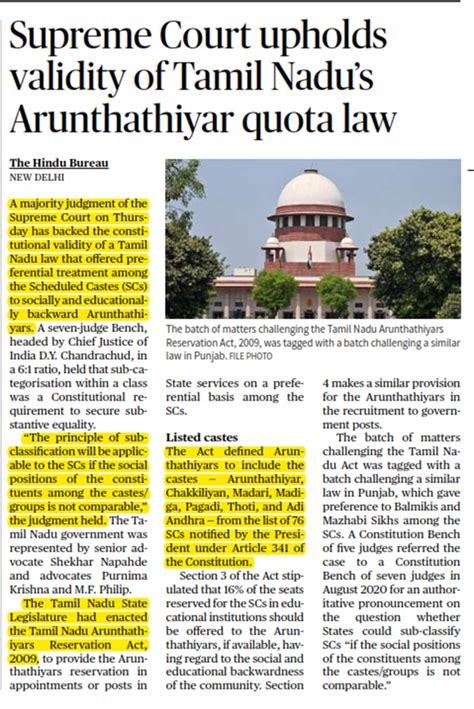 Supreme Court Upholds Validity Of Tamil Nadus Arunthathiyar Quota Law
