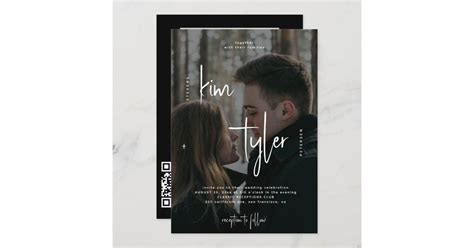 Modern Qr Code Script Names 2 Photos Wedding Invitation Zazzle