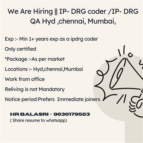 We Are Hiring Ip Drg Coder Ip Drg Qa Hyd Chennai Mumbai