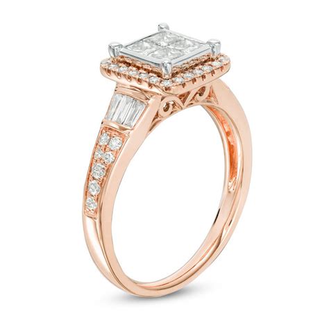 1 Ct Tw Quad Princess Cut Diamond Frame Engagement Ring In 14k Two Tone Gold Zales