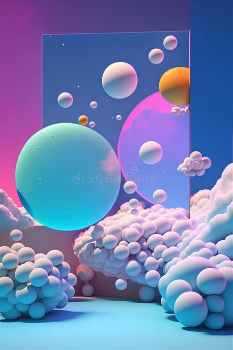 Abstract 3d Rendering Of Blue And Pink Background With Clouds And