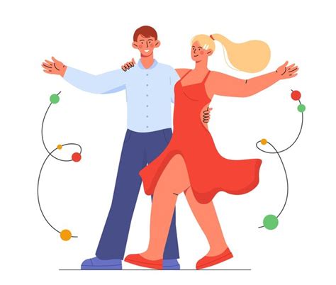 Pareja Bailando Juntos Concepto Hombre Y Mujer En Vestido Rojo Bailando