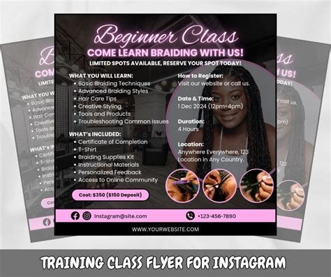 Editable Instagram Braiding Class Flyer Template Canva Hair Training