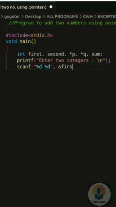 writing a c program to add two numbers using pointer coading viral