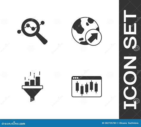Set Browser With Stocks Market Search Data Analysis Sales Funnel Chart And Financial Growth