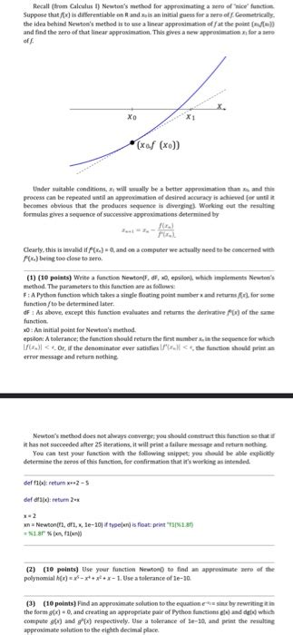 solved recall from calculus 1 newton s method for