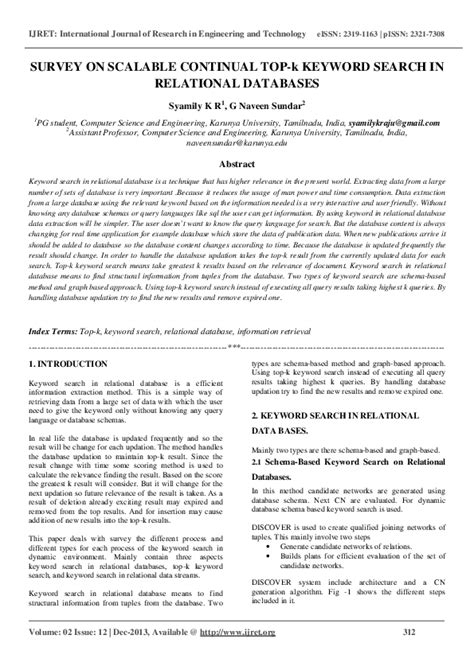 Pdf Survey On Scalable Continual Top K Keyword Search In Relational Databases