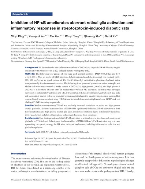 PDF Inhibition of NF κB ameliorates aberrant retinal glia activation