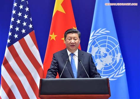 Xi Jinping Obama Und Ban Ki Moon Bei Der Übergabe Der Urkunden Für Den