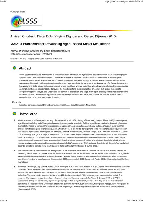 Pdf Maia A Framework For Developing Agent Based Social Simulations