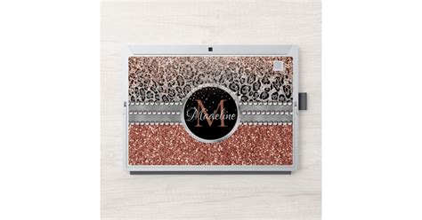 Stylish Girly Rose Gold Glitter Leopard Monogram Hp Laptop Skin Zazzle