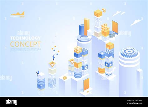 Technology Isometric Concept Cryptocurrency And Blockchain Abstract Future High Tech Vector
