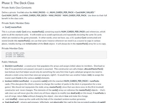 Solved Phase 1 The Deck Class Private Static Class