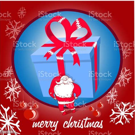 거 대 한 선물 상자 평면 스타일 재미 있는 만화 벡터 일러스트 텍스트 메리 Chiristmas 운반 산타 클로스 0명에 대한 스톡 벡터 아트 및 기타 이미지 Istock