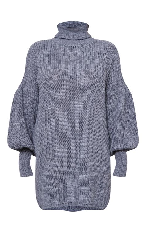Robe Pull Oversize Gris Anthracite En Maille Chunky à Col Roulé