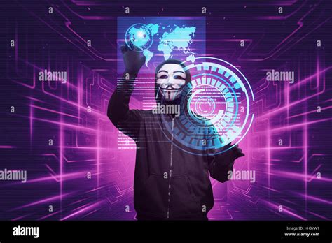 Hacker Man With Anonymous Mask Hacking System Security On Virtual