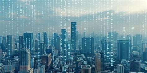 Premium Photo City Skyline With Binary Code Floating Digital
