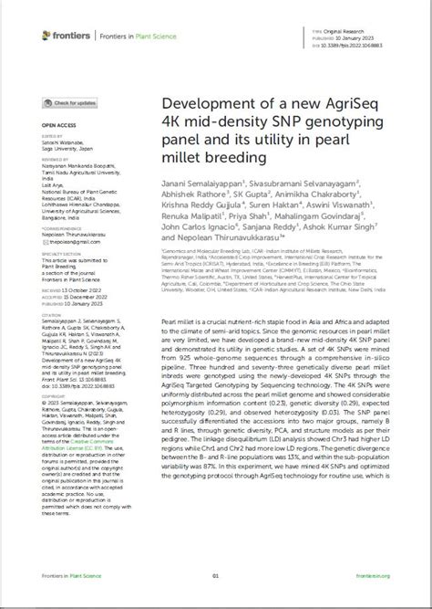 Development Of A New Agriseq 4k Mid Density Snp Genotyping Panel And Its Utility In Pearl Millet