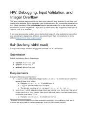 HW Debugging Input Validation And Integer Overflow Pdf HW Debugging Input Validation And