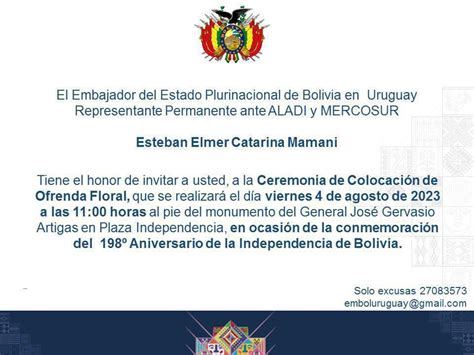 InvitaciÓn Acto De Conmemoración Del 198 Aniversario De La