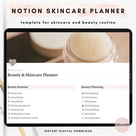 skin care notion tracker notion template skincare glow up planner