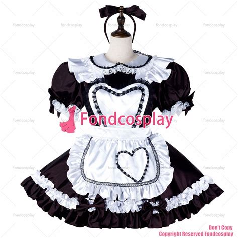 Fondcosplay Adult Sexy Cross Dressing Sissy Maid Short Black Satin