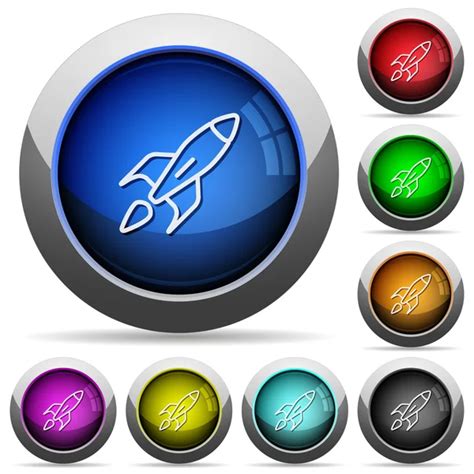 Launched Rocket Luminous Coin Like Round Color Buttons Stock Vector