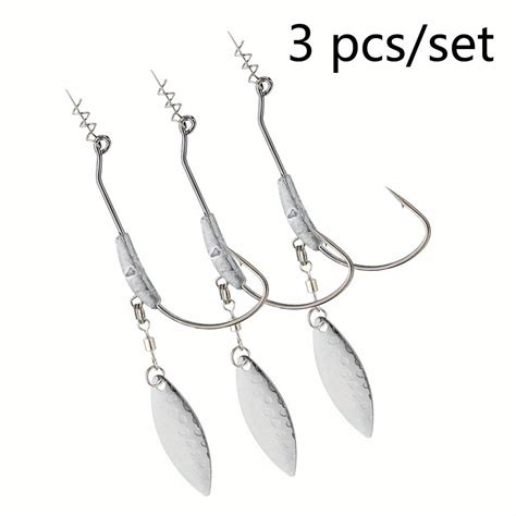 3pcs Offset Fishing Hooks Weighted Crank Hook With Spoon Sequins