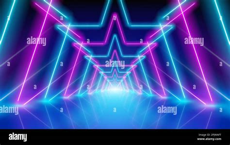 Glowing Neon Lines Star Shaped Led Arcade Stage Light Tunnel Pink Blue Corridor Glowing Neon