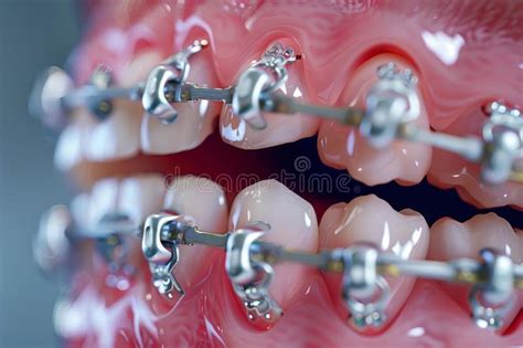 Human Teeth Showing Dental Braces Aligning Teeth On Gum Model Stock