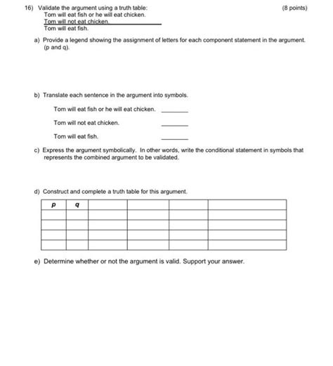 solved 16 validate the argument using a truth table 8