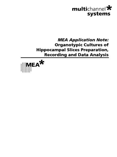 Mea Application Note Organotypic Cultures Of Hippocampal Slice