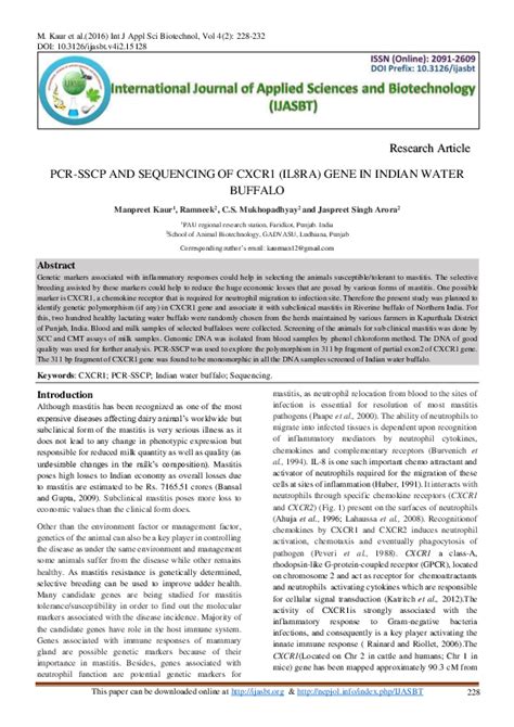 Pdf Pcr Sscp And Sequencing Of Cxcr1 Il8ra Gene In Indian Water Buffalo