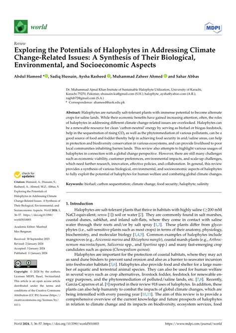 Pdf Exploring The Potentials Of Halophytes In Addressing Climate