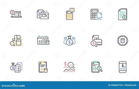 Accounting Line Icons Report Calculator And Checklist Linear Icon