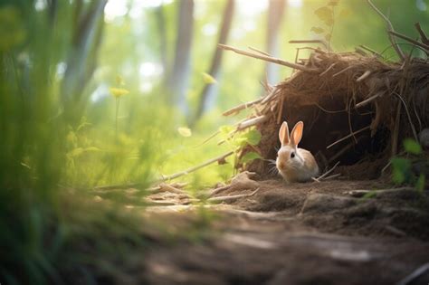 Empty Rabbit Burrow In A Clearing Premium AI Generated Image