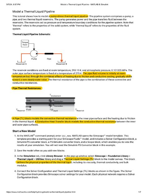 Model A Thermal Liquid Pipeline Matlab And Simulink Pdf