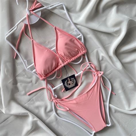 Bikini Basic บิกินี่ ทูพีช สายฝอ แบบผูกด้านข้าง มีซับในทั้งตัวผ้าไม่บาง