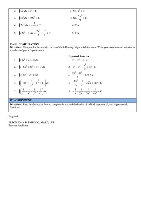 Embodo Lp Grade 11 Anti Derivative Of Polynomial Functions Docx