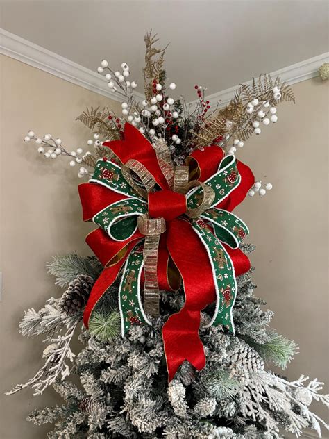 Gingerbread Christmas Tree Topper Kit Red Velvet Ribbon And Berry Picks