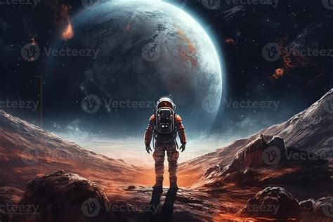 Astronaut Moon And Galaxy Background Moon Landscape Space Wallpaper